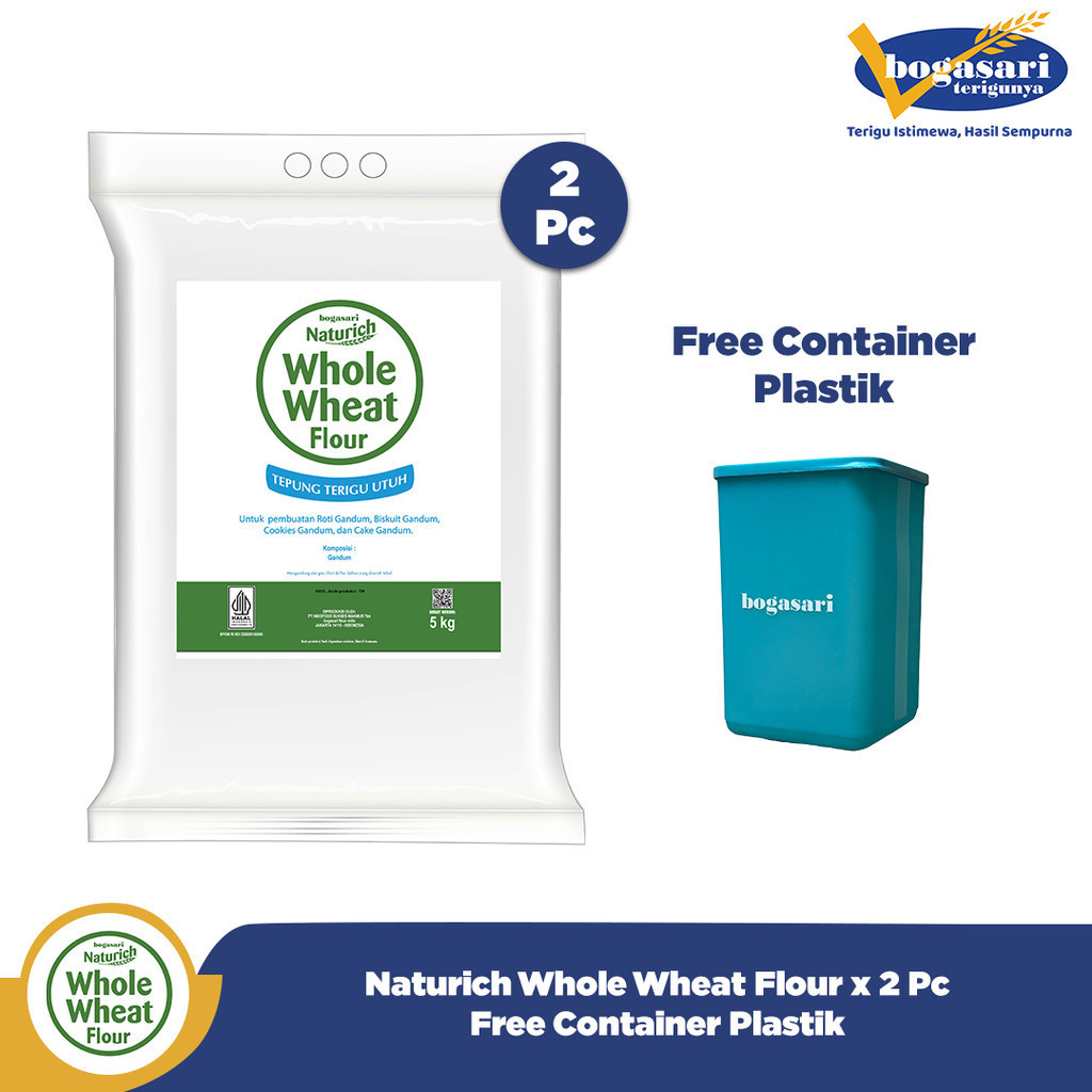 Jual Naturich Whole Wheat Flour 5 Kg x 2 Pcs gratis Container Plastik ...