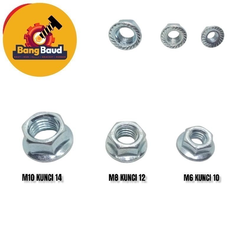 Jual NUTS FLANGE MUR TOPI M6 BAUT 10 M8 BAUT 12 M10 BAUT 14 ORIGINAL ...