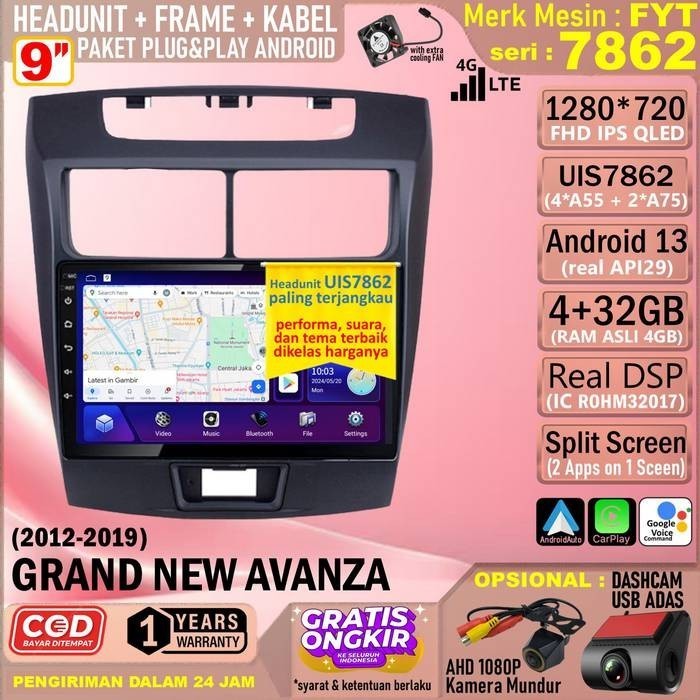 Jual Paket Headunit Android 9 inch + Frame + Soket PNP Toyota Avanza Veloz 2012 FYT 7862 UIS7862 ...