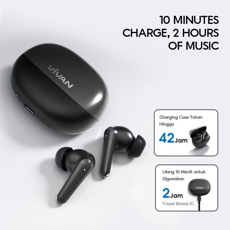 Jual [Sobat.iD] VIVAN TWS Earphone DUAL EQ Extra Bass Adaptive ANC ...