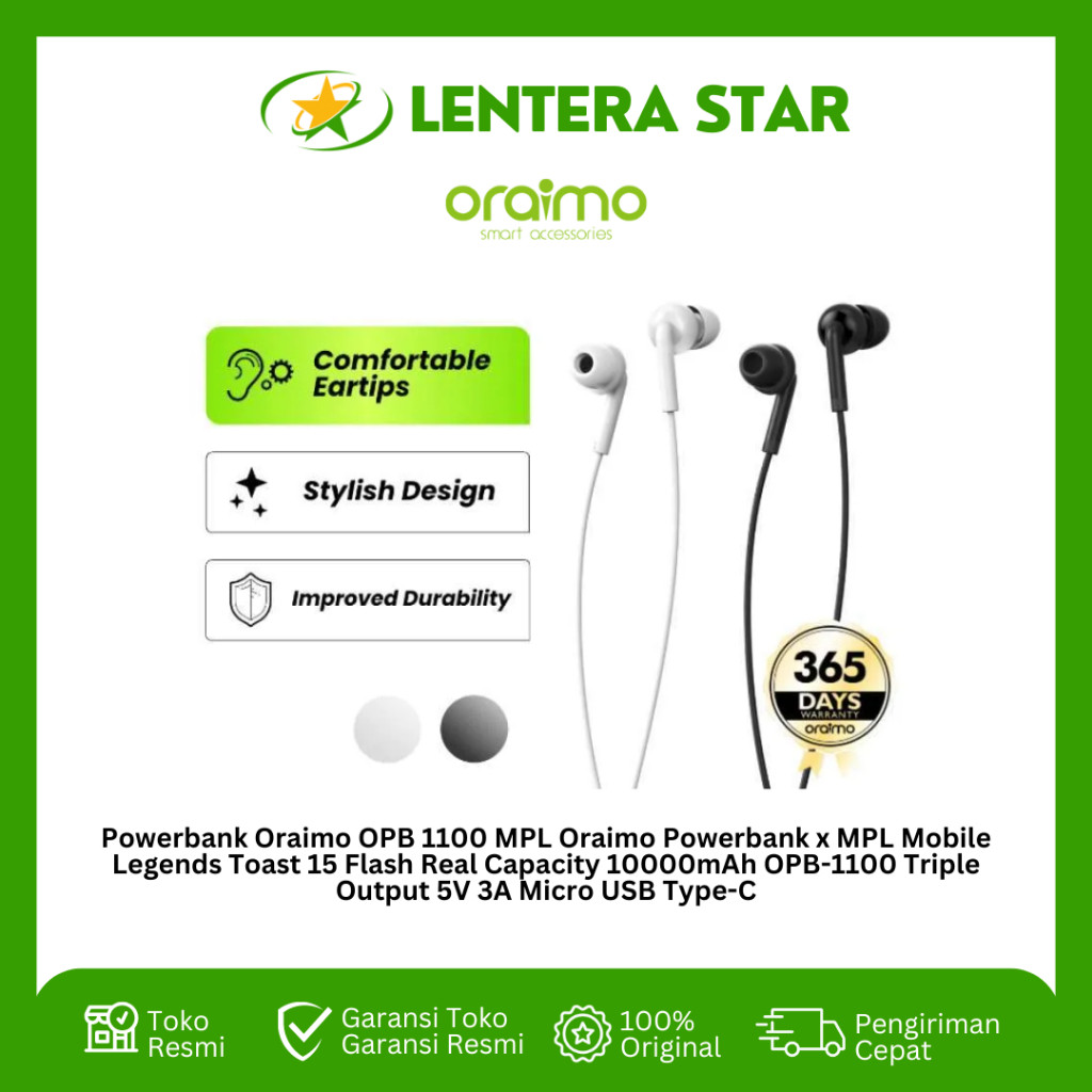 Jual Earphone Oraimo OEP E11 OEP-E11 Black and White Oraimo | Shopee ...