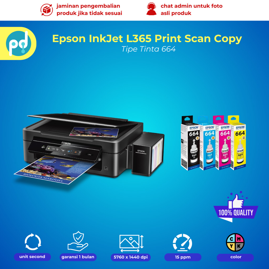 Jual Printer EPSON L365 Color | Print Scan Copy | Tinta Baru Nozzle ...