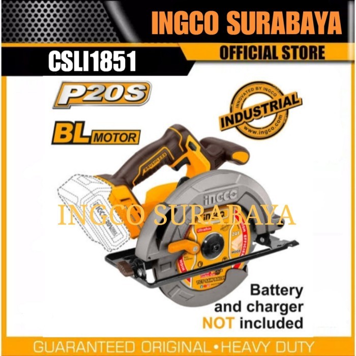 Jual INGCO CSLI1851 CORDLESS CIRCULAR SAW 7 1/4" GERGAJI SERKEL BATERAI ...