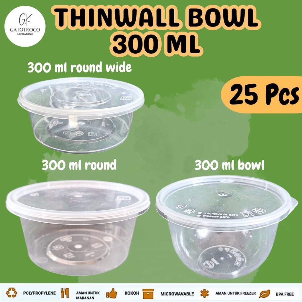 Jual (25 Pcs)Thinwall 300ml bowl / mangkok 300/thinwall round/thinwall bulat/wadah salad ...