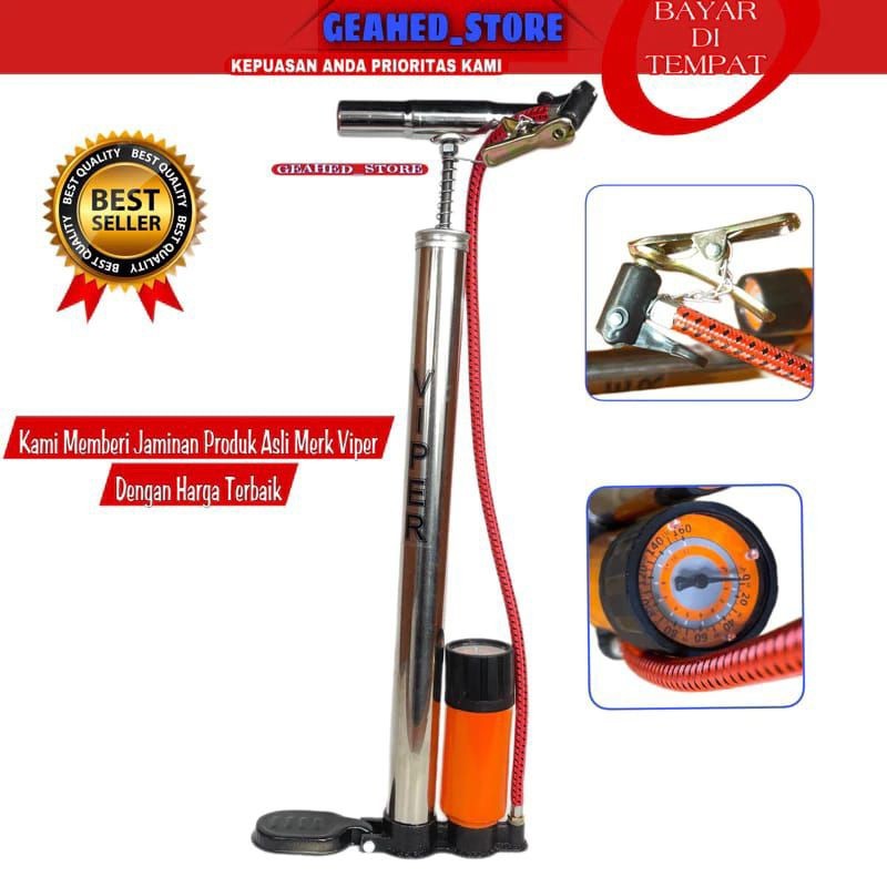 Jual Pompa Angin Sepeda Dan Motor stainless Tabung Meter Merk Viper ...