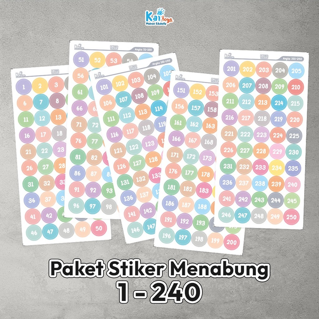 Jual Paket Sticker Menabung 1-250 / Stiker Angka 1 sampai 240 / Saving ...