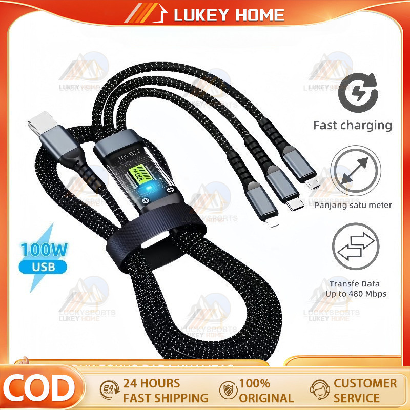 Jual 【COD】Gukoo 3in1 Super Fast Charging 100W Kabel Data USB to Type C Lightning Micro with ...