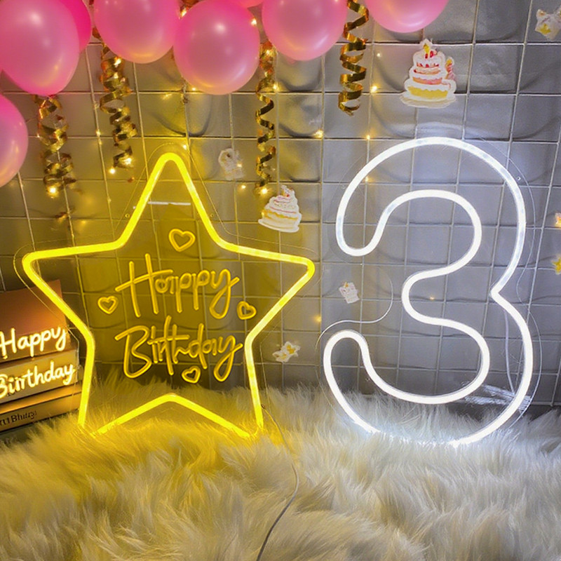 Jual Custom Neon Number Light LED Letter Sign USB Light Up 1-9 Numbers ...