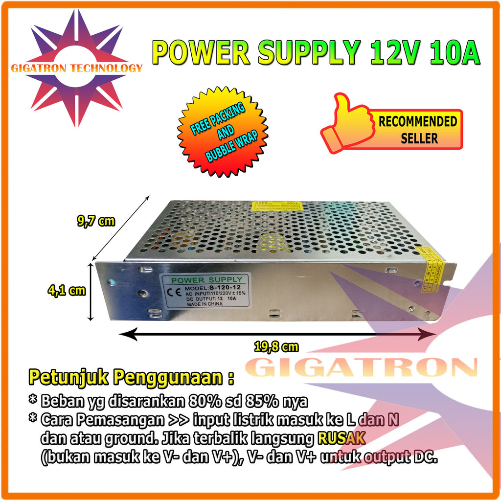 Jual Power Supply Adaptor Switching 12V 10A Body Jaring Trafo Power ...