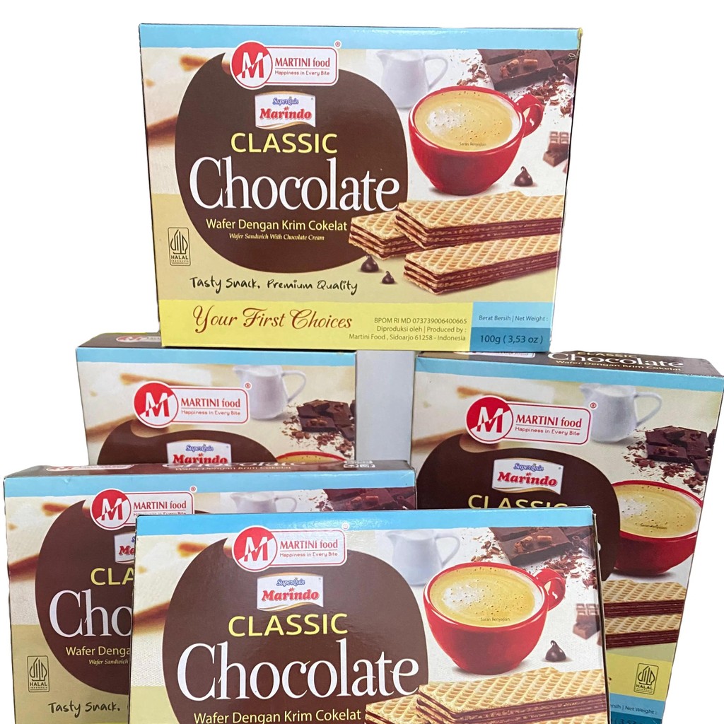 Jual PER BOX MARINDO CLASSIC CHOCOLATE WAFER DENGAN KRIM COKELAT 100GR ...
