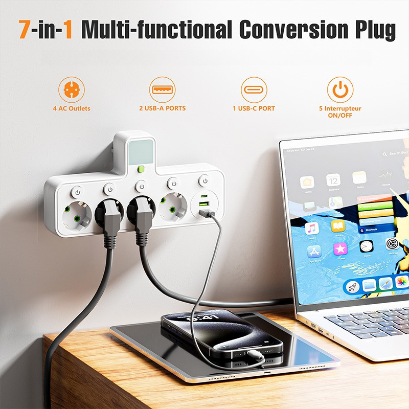 Jual Stop kontak Wall Socket Multi Outlets Expander with 1 Tipe C +2USB ...