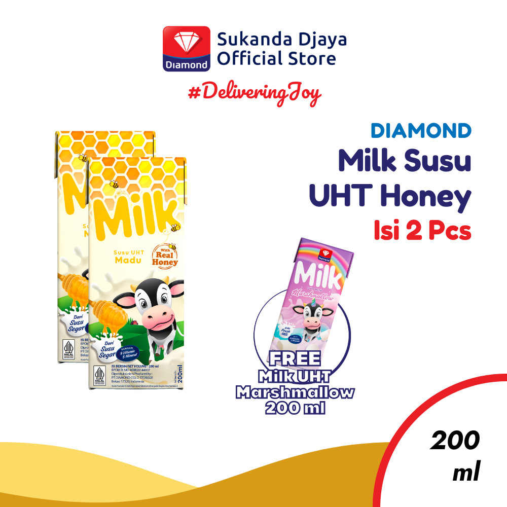 Jual Diamond Milk Susu UHT Honey 200 Ml ISI 2 [Free Diamond Marshmallow 200 Ml] | Shopee Indonesia