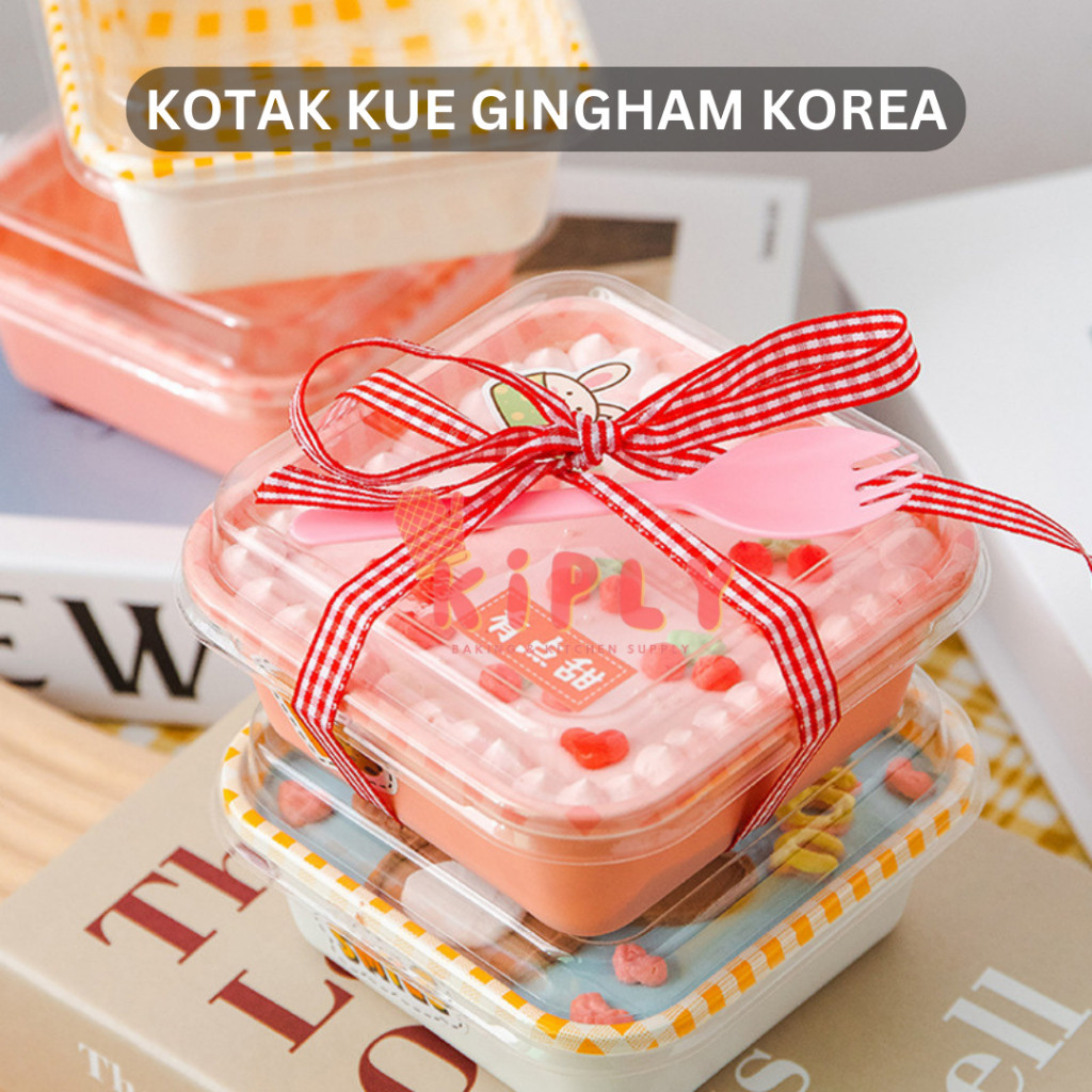Jual Kotak Kue Gingham Korea/Box Cake Kue Pudding/Dessert Box Cookies ...