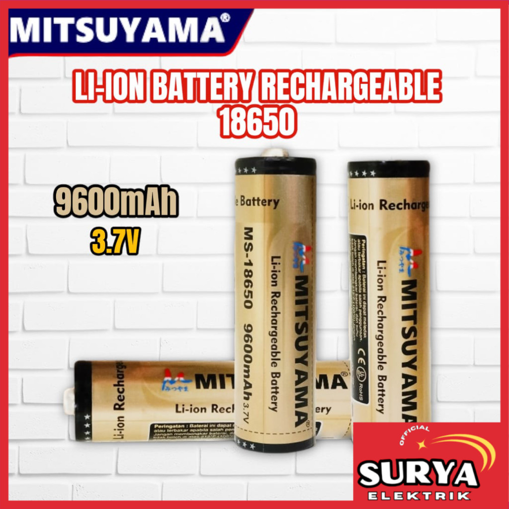 Jual Baterai Cas MITSUYAMA MS-18650 Li-ion Rechargeable Battery 9600 mAh 3.7V Lithium Flat ...