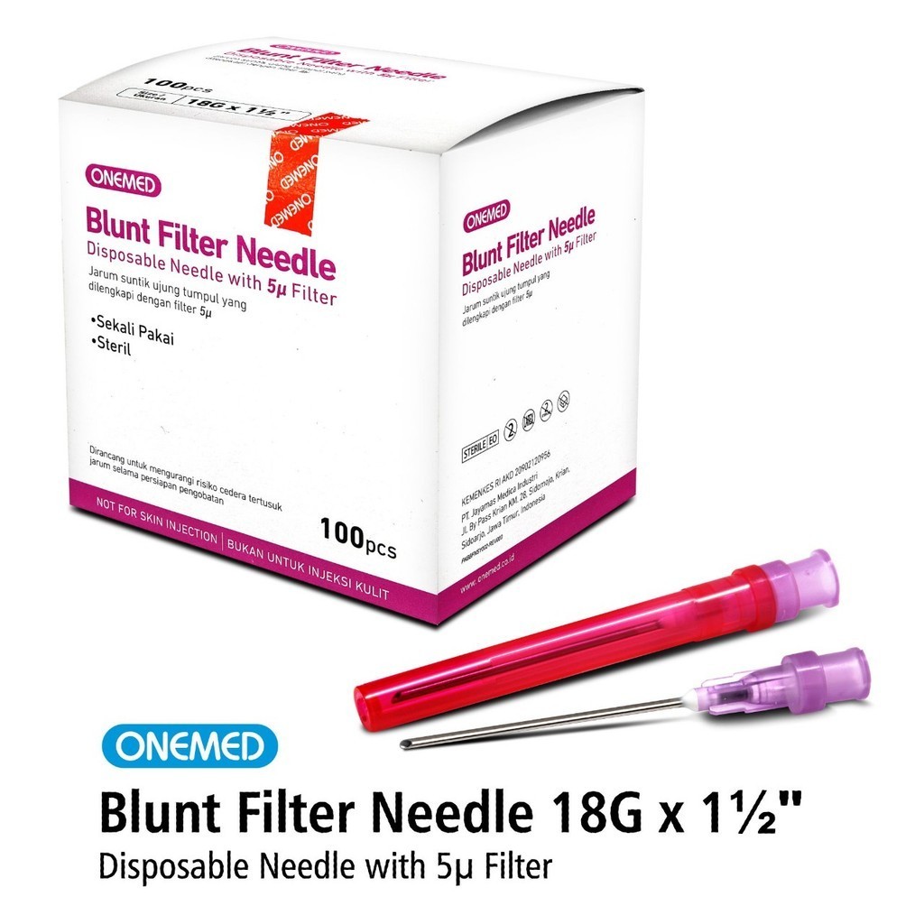 Jual ONEMED Blunt Fill Needle 18Gx1.5inch With Filter Jarum Tumpul Persiapan Mencampur Obat ...