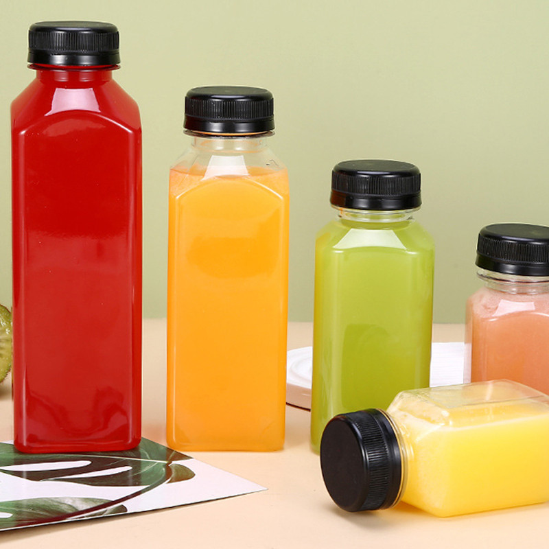 Jual Transparent Empty Plastic Square Juice Bottles With Caps Water ...
