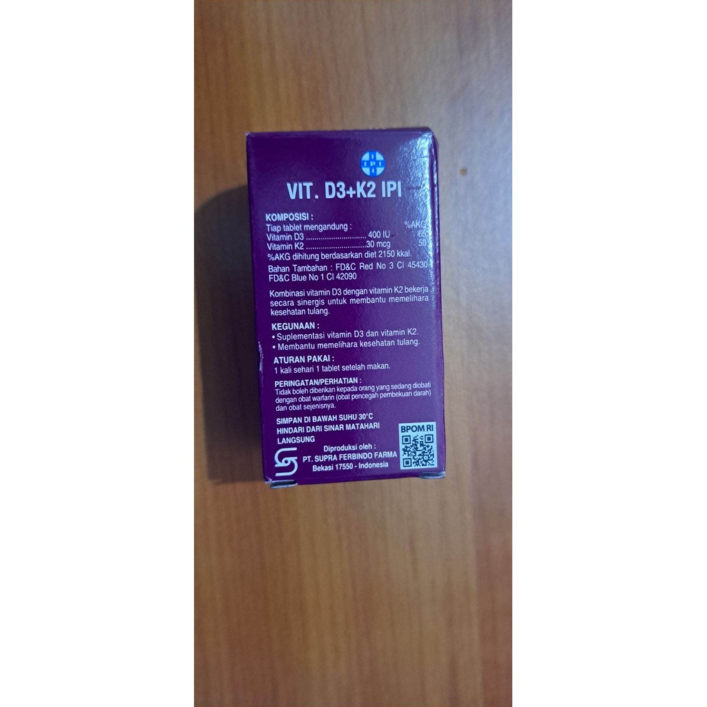 Jual Vitamin D3 + K2 IPI Ungu isi 25 Tablet - Vitamin D dan K | Shopee ...