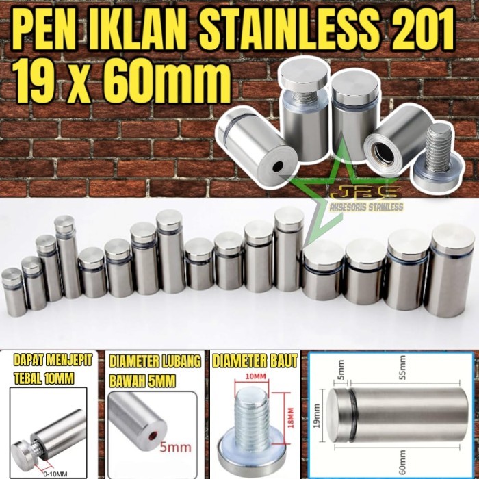 Jual SA99 PEN/PAKU IKLAN 19×60MM STAINLESS - BAUT PENJEPIT KACA ...
