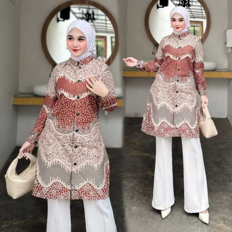 Jual Atasan Batik Tunik Wanita Modern Baju Batik Wanita Kerja Seragam ...