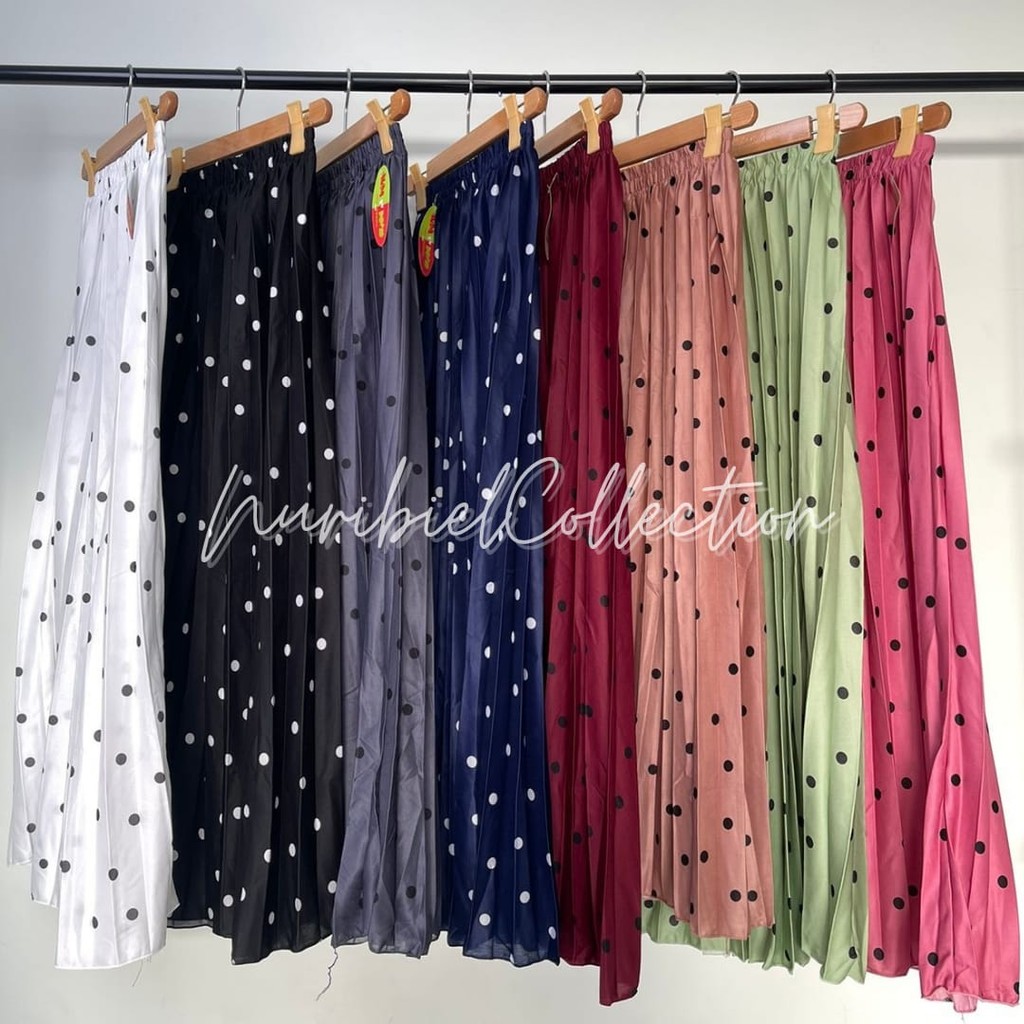 Jual ROK POLKADOT Plisket Premium Mayung Jersey Hyget Lipatan Besar Termurah Rok Plisket ...
