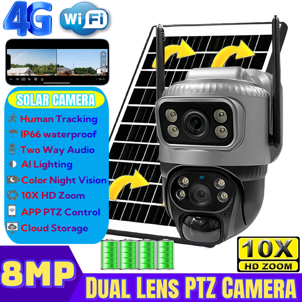 Jual V380PRO Solar Camera 4G Sim 4k 8MP 10X Zoom Dual Lens Recording ...