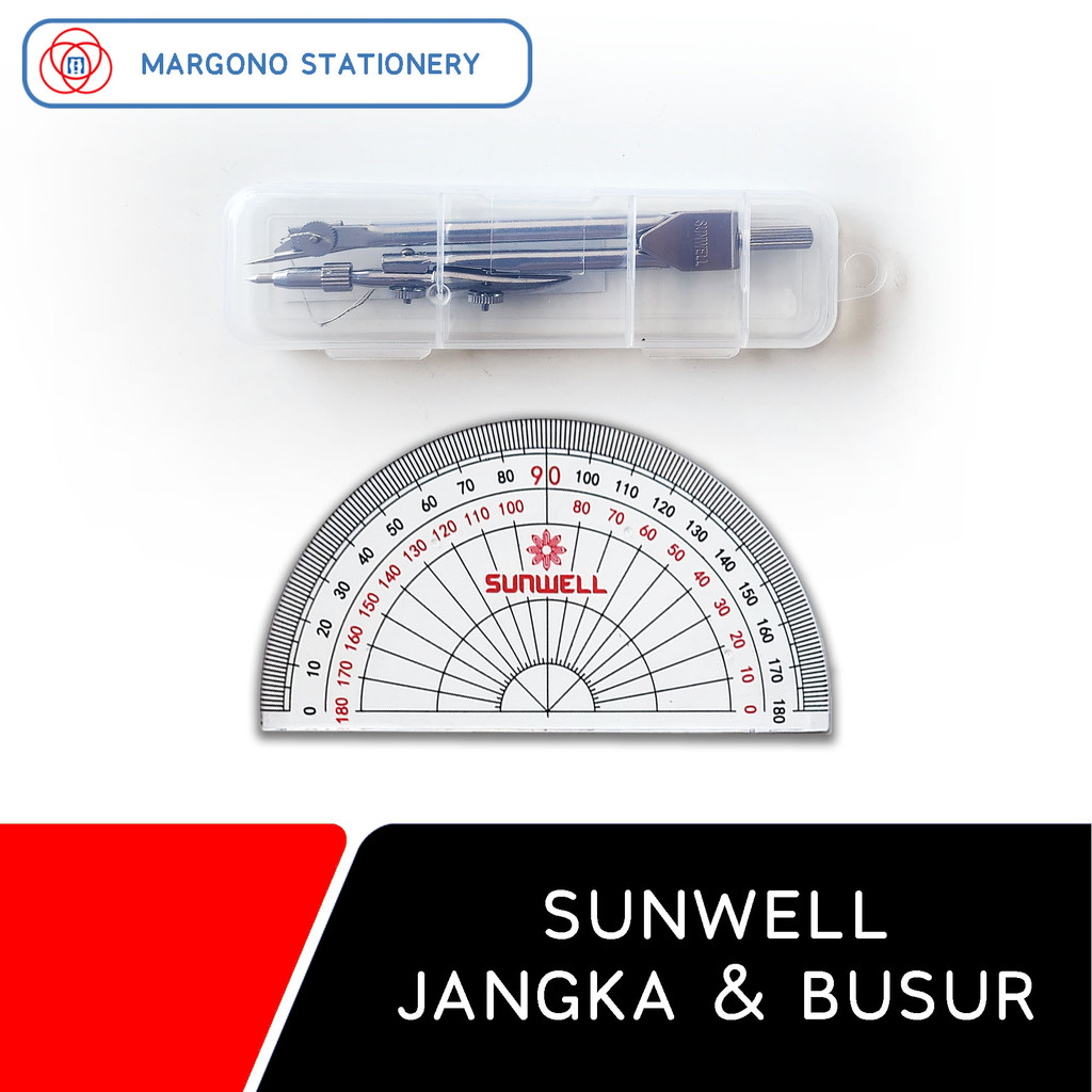 Jual Sunwell Penggaris Busur RL-180 / Jangka Besi Set Matematika - 1 ...