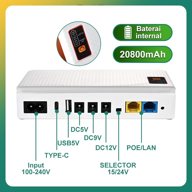 Jual UPS Router Poe DC 20800mAh 5V/9V/12V/15V/24V 2A Type-c Power Supply UPS Mini UPS Wifi CCTV ...