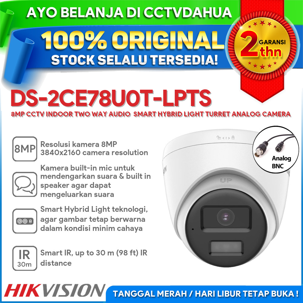 Jual HIKVISION DS-2CE78U0T-LPTS 8MP CCTV INDOOR TWO WAY AUDIO SMART ...