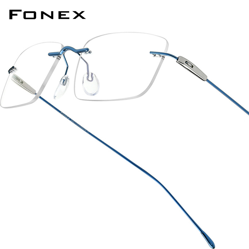 Jual FONEX Titanium Glasses Frame Men Brand Design Square Rimless Frameless Eyeglasses Women ...
