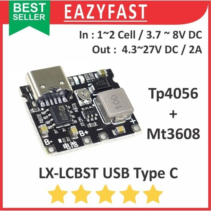 Jual Modul LX LCBST TP4056 USB Type C MT3608 Mini UPS Charger Lithium ...