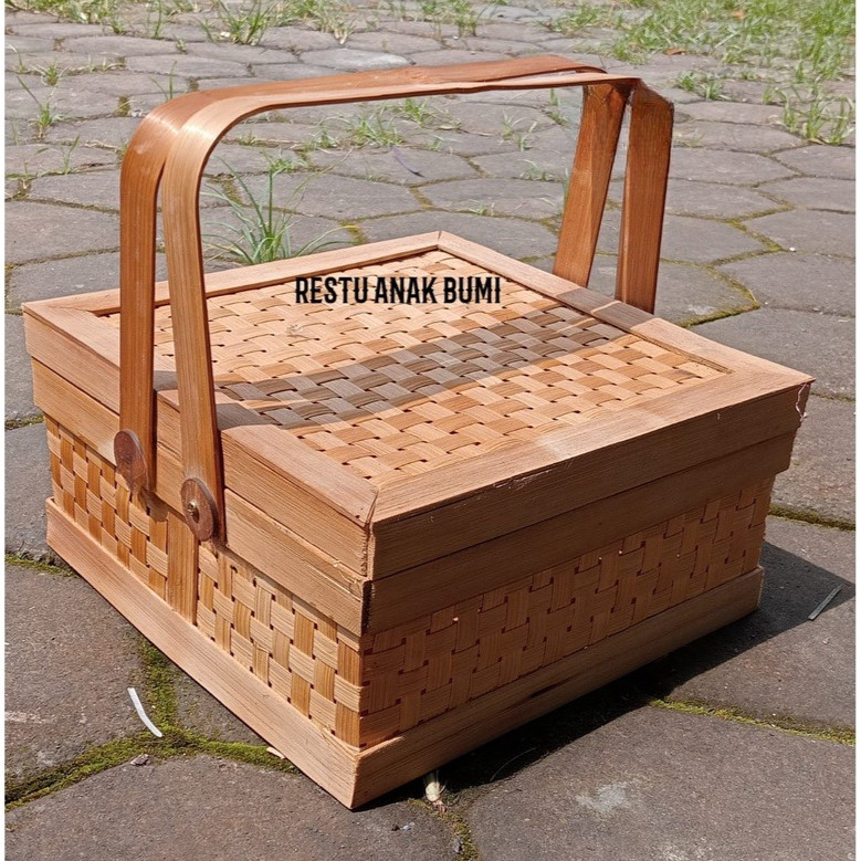 Jual ( R25 ) Kotak anyaman Kranjang Bambu Kotak Cangking 25cm | e ...