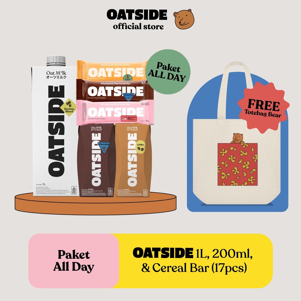 Jual OATSIDE All Day | 1L, Mini 200ml, Cereal Bar + Free Totebag ...