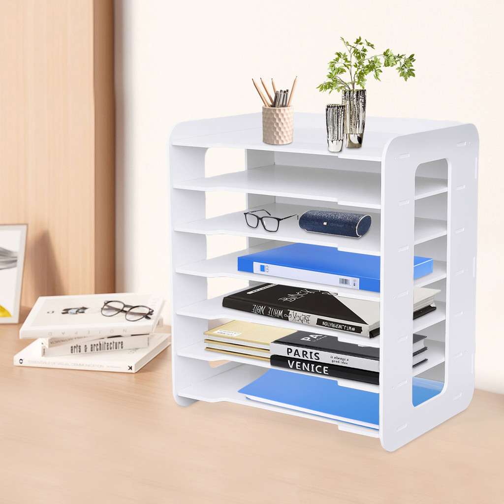 Jual 7-layer File Organizer White Wooden Office Desk Desktop Organizer ...