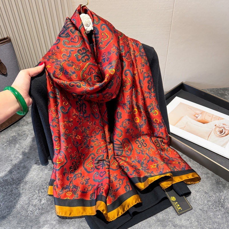 Jual Luxury Print Satin Silk Scarf Shawl Women Fashion Hijab Beach Sun ...