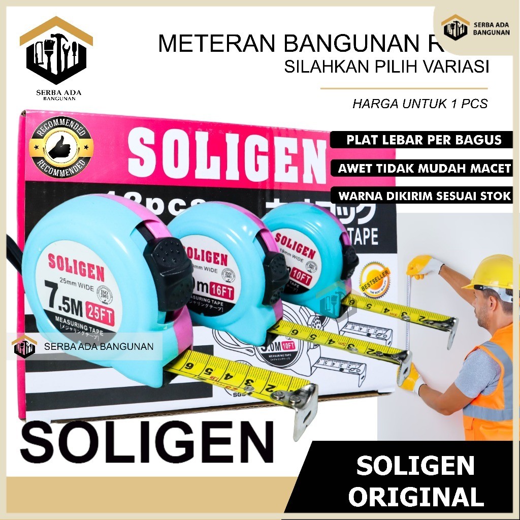 Jual SAB Meteran Bangunan Roll Soligen / Alat Ukur Rol Measuring Tape ...
