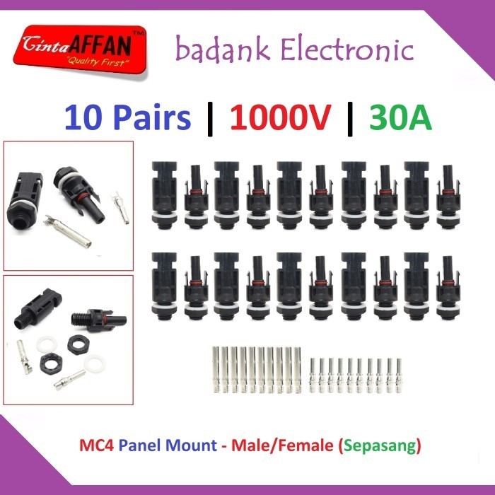 Jual DS99 [10 pairs] MC4 for PANEL MOUNT 1000V 30A Male/Female Solar ...