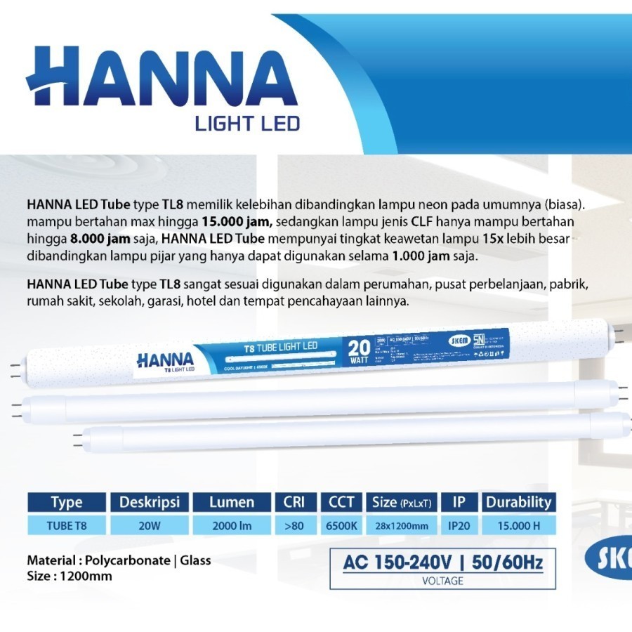 Jual Lampu TL HANNA LIGHT LED 20 Wat / Lampu T8 LED / Lampu TL 120 Cm ...