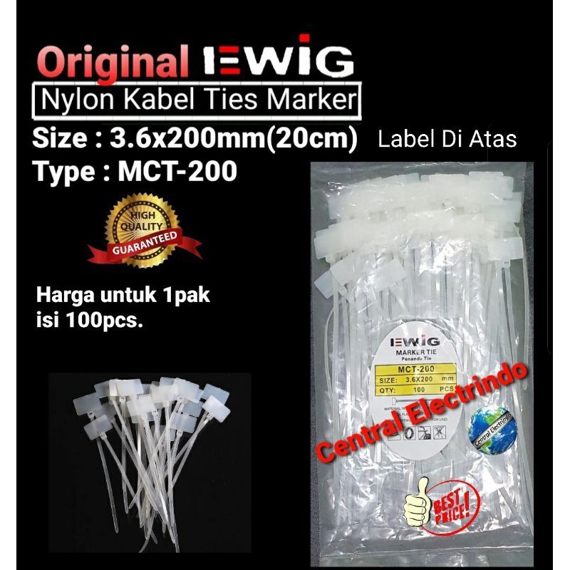Jual Kabel Ties Marker Label Atas 3.6x200mm(20cm) EWIG 1pak 100pcs ...