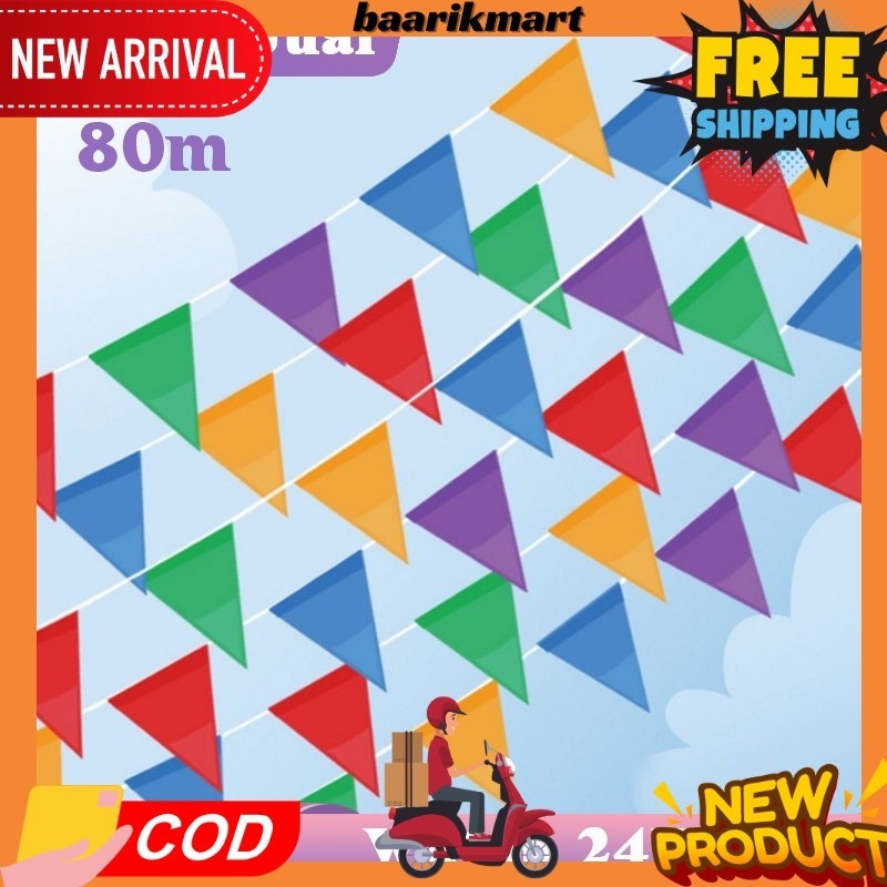 Jual 150Pcs Bendera Segitiga Warna Warni 80 Meter Bendera Kain Segitiga Bendera Hias Festival ...