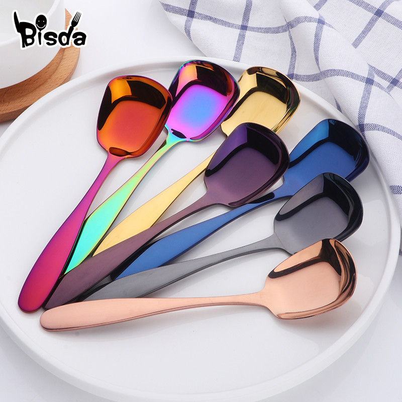 Jual Plat bottom Spoon Stainless Steel Square Dinner spoons Rice ...