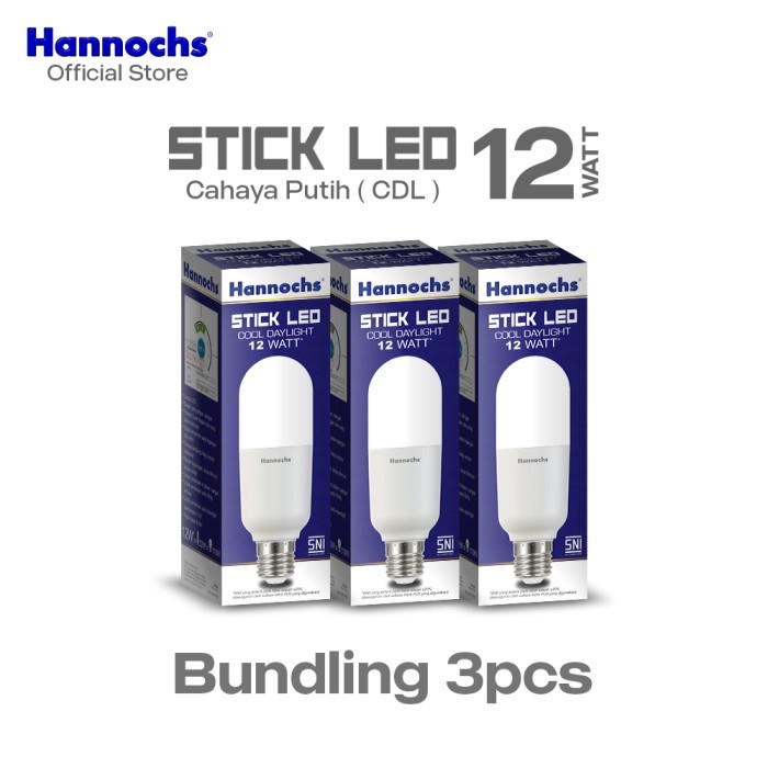 Jual Hannochs Lampu Bohlam LED Stick 12W Cahaya Putih Paket isi 3pcs ...