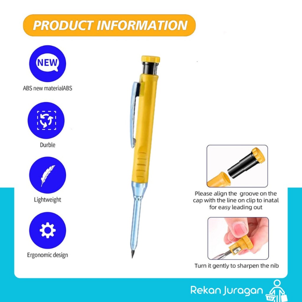 Jual MROOFUL Pensil Tukang Mekanik Carpenter Pencil 2.8mm with ...