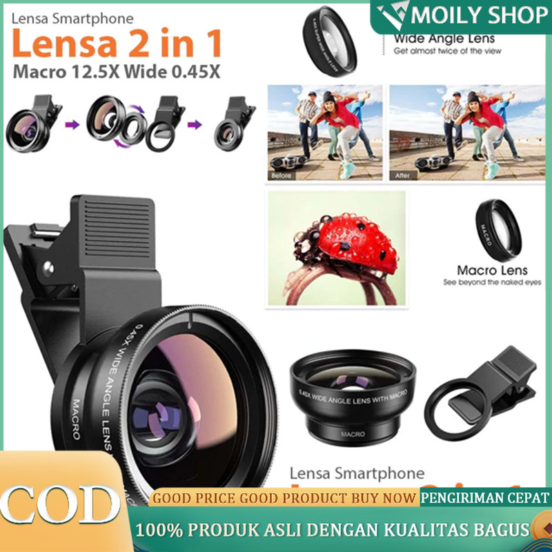 Jual Lensa Kamera HP Smartphone 2 in 1 Macro 12.5X Wide 0.45X/2 In 1 ...