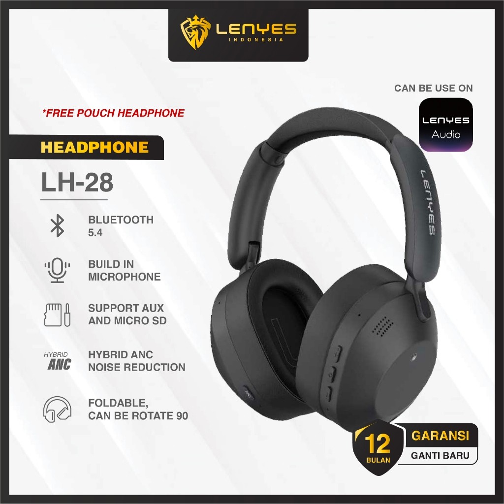Jual LENYES LH28 Wireless Headset Bluetooth 5.4 Hybrid ANC Headphone Foldable Heavy Bass Hifi ...