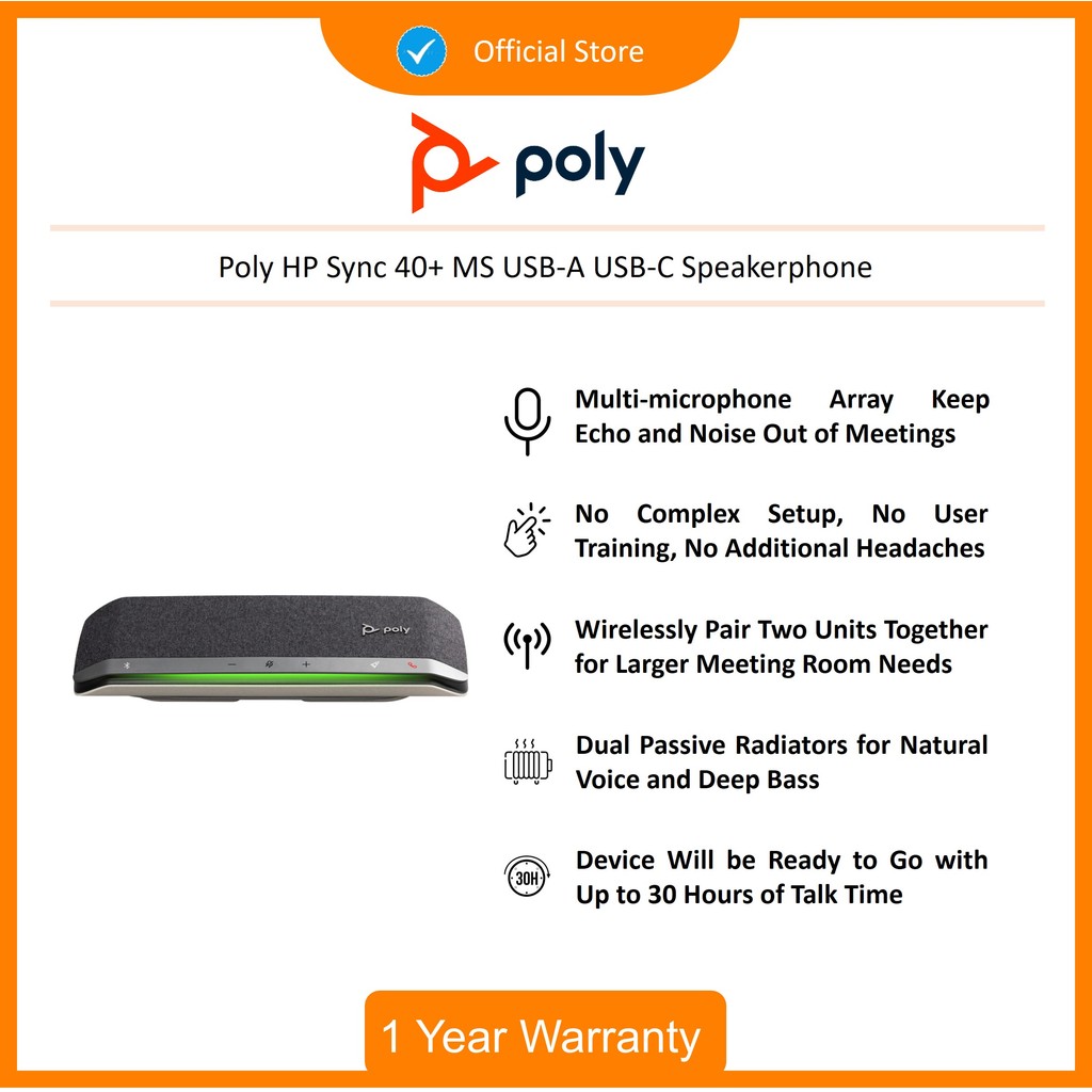 Jual Poly Sync 40+ Microsoft Teams Certified USB-A USB-C Speakerphone ...