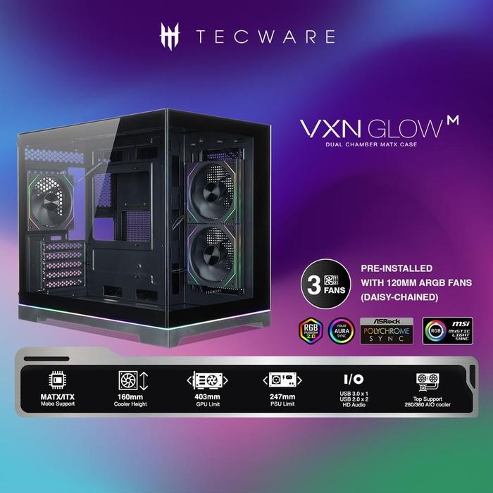 Jual Tecware VXN GLOW M Tempered Glass Micro ATX Case Case PC FREE 3x ...