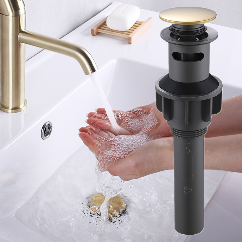 Jual Pop Up Drain Button Bathroom Sink Plug Drainer Siphon Waste ...
