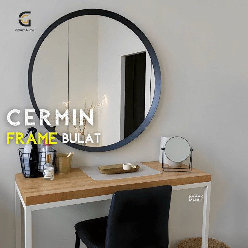 Jual Cermin Bulat Dinding Aesthetic Frame Hitam Putih (Free Packing ...