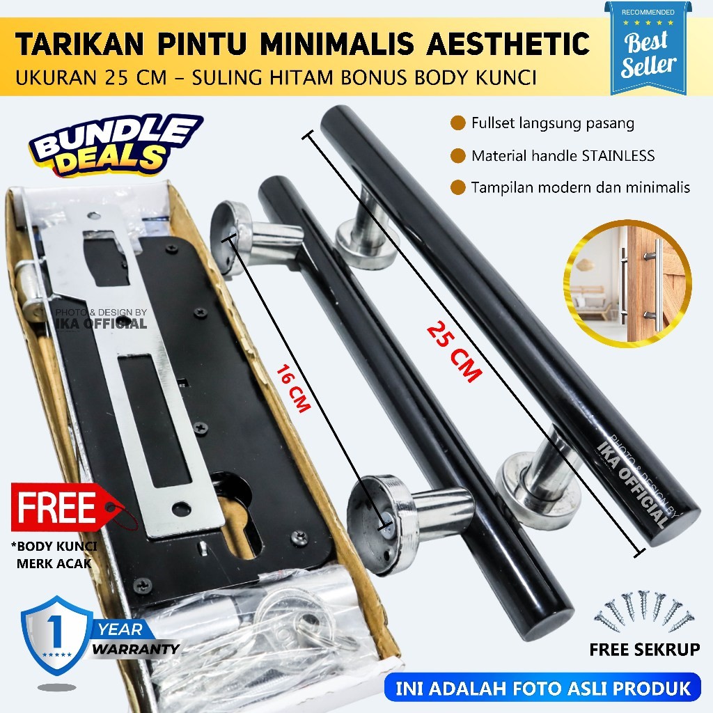 Jual Paket Handle pintu rumah 25 cm body kunci pelor murah minimalis ...
