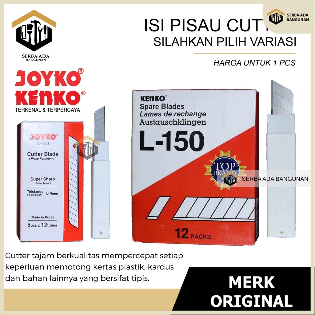 Jual SAB ISI MATA PISAU CUTTER KENKO ASLI L-150 BESAR & JOYKO A 100 ...